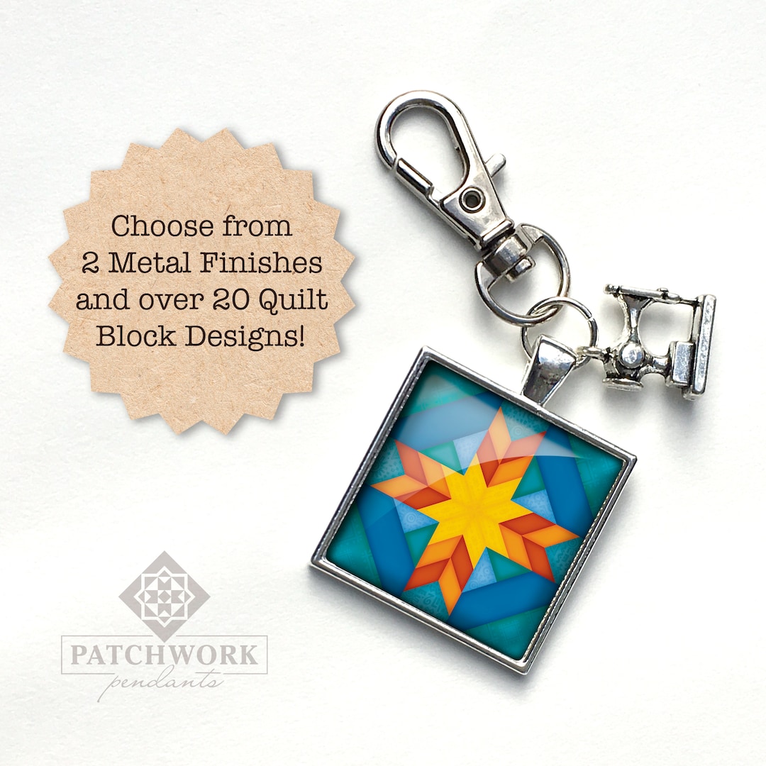 Square Quilt Block Pendant With Swivel Clip Keychain, Zipper Pull ...