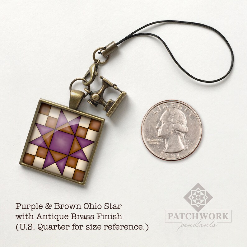 Square Quilt Block Pendant With Lariat Scissor Fob, Bag Charm, Keychain ...