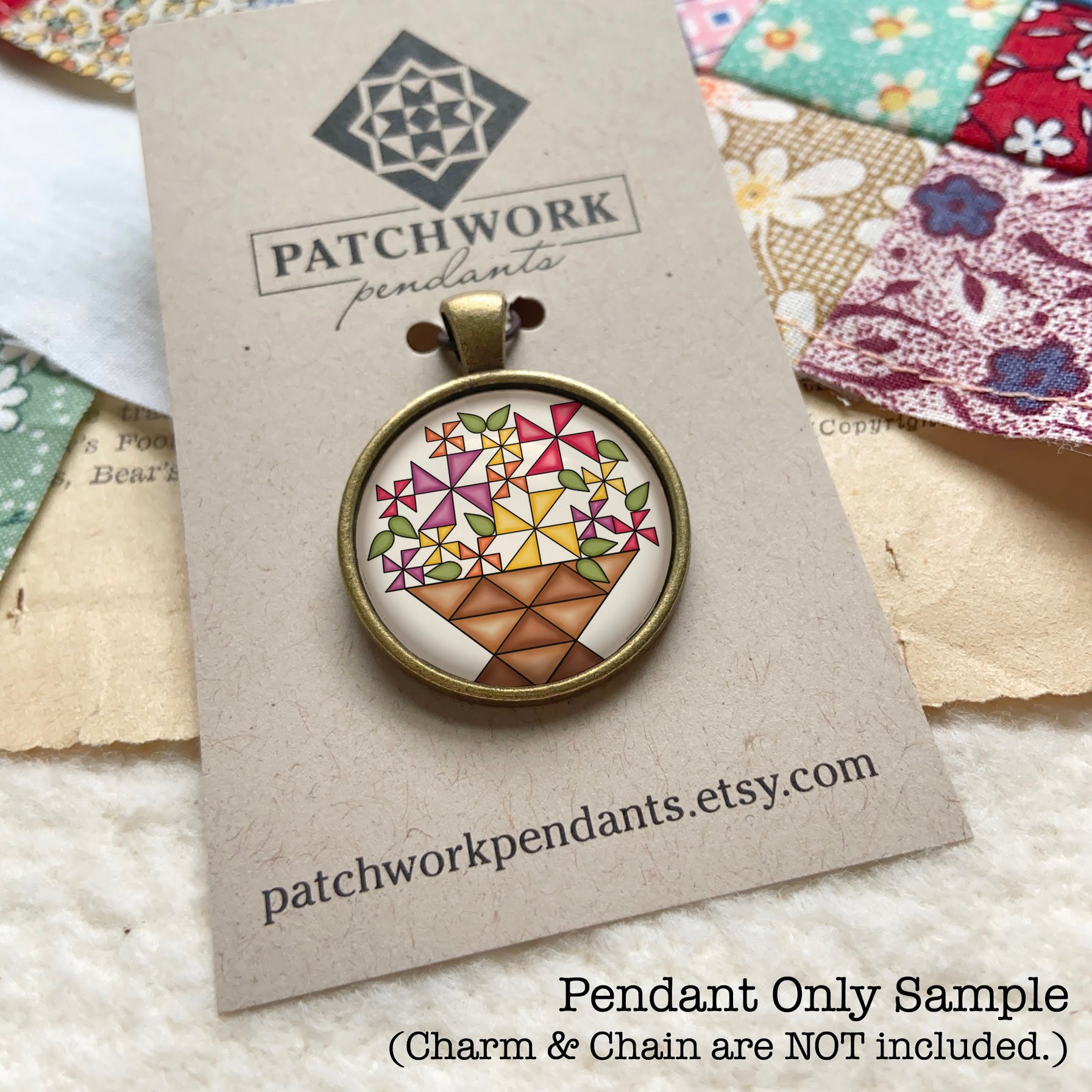 Circular Autumn Leaf Quilt Block Necklace | Etsy