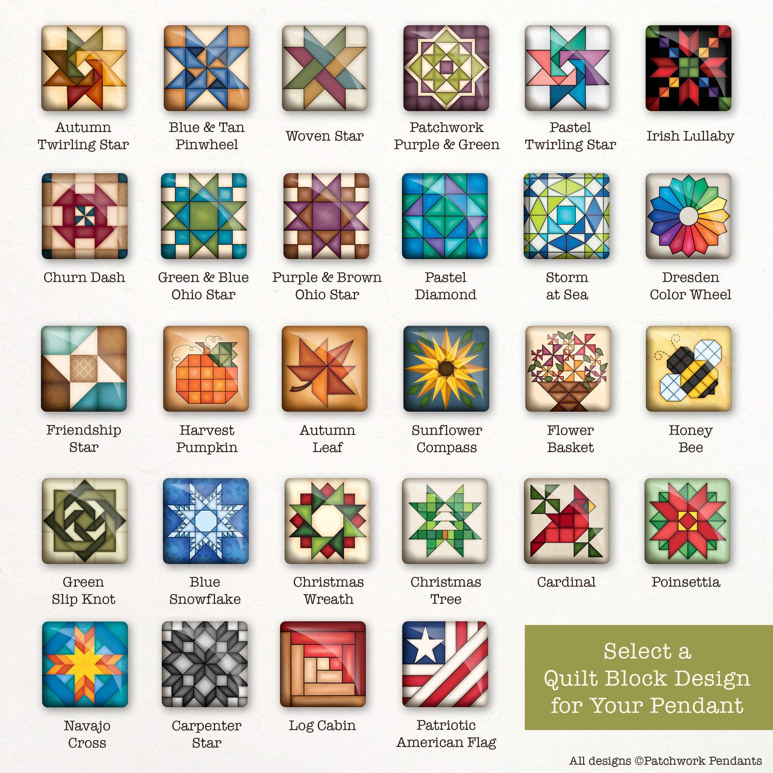 Square Quilt Block Pendant With Lariat Scissor Fob, Bag Charm, Keychain ...
