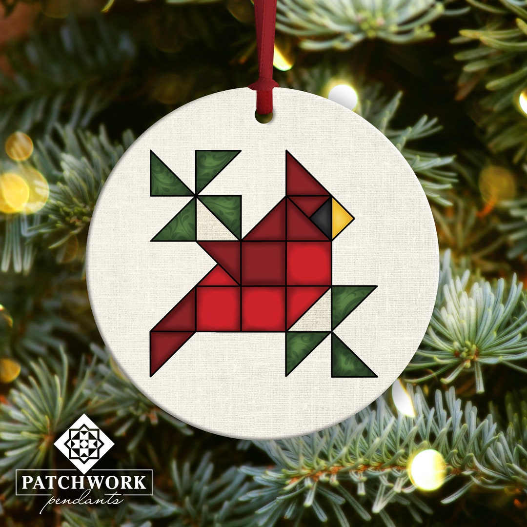 Christmas Cardinal Quilt Block Ceramic Ornament - Etsy