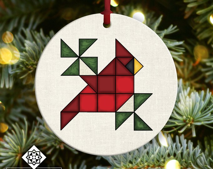 Christmas Cardinal Quilt Block Ceramic Ornament - Etsy