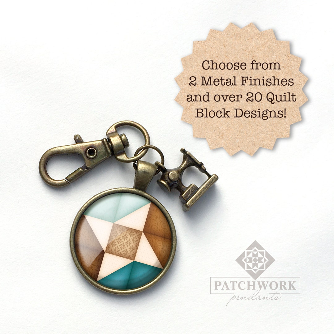 Circular Quilt Block Pendant With Swivel Clip Keychain, Zipper Pull ...