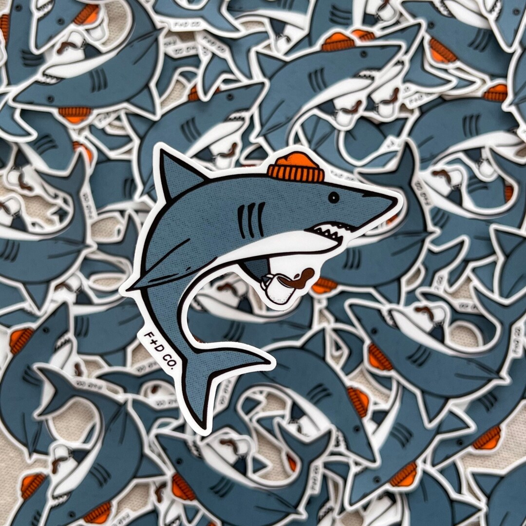 Illustrated Shark Coffee Sticker - Etsy