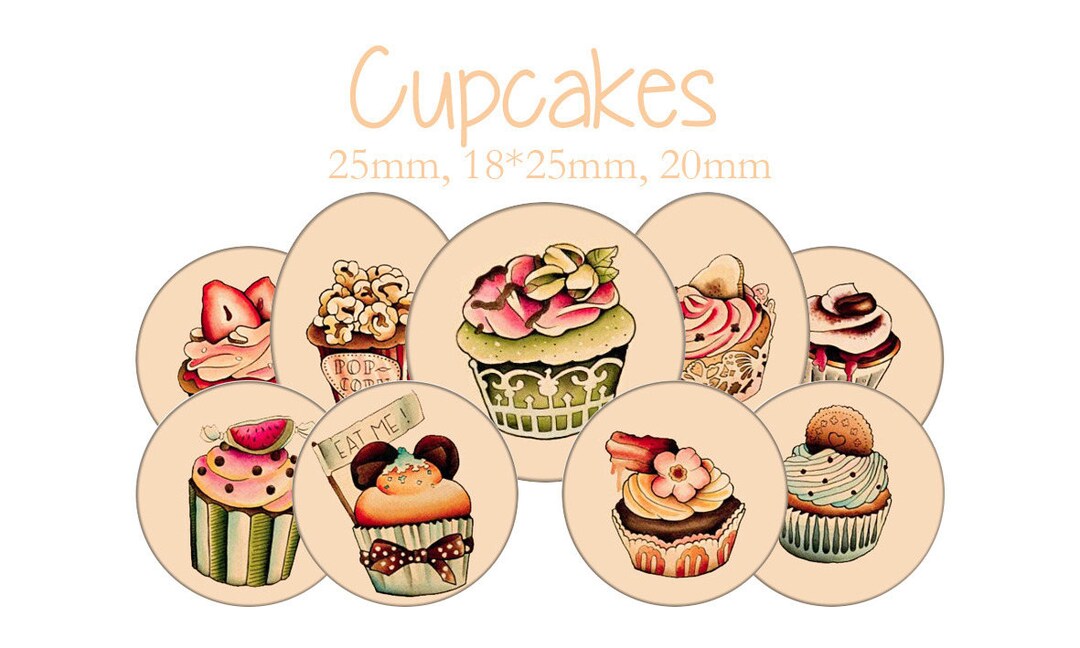 Printable Digital Collage Sheet Images "cupcake, Popcorn, Cake, Cute ...