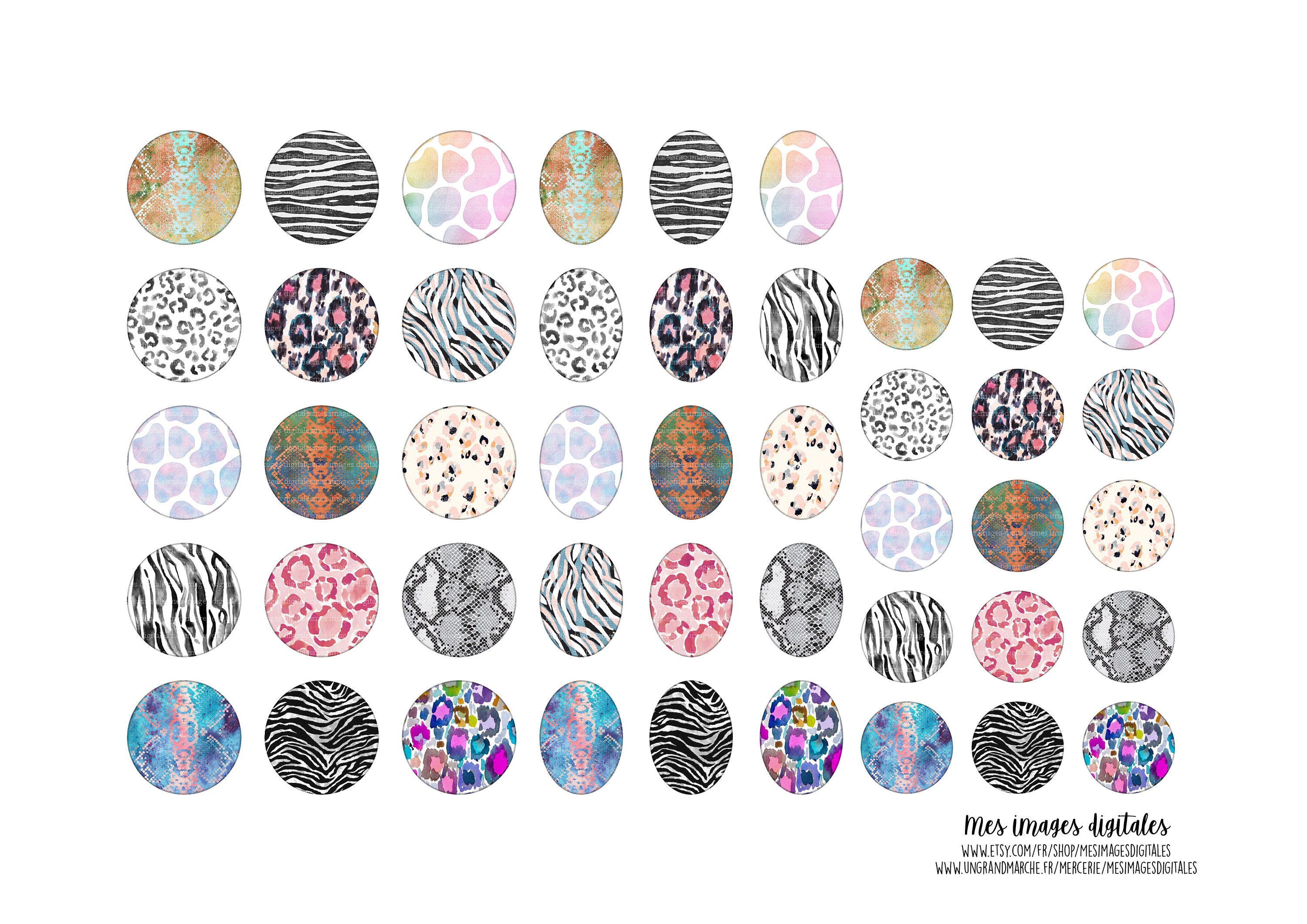 Planche d'images cabochons / digitales "Savane, imprimé animal, motif ...