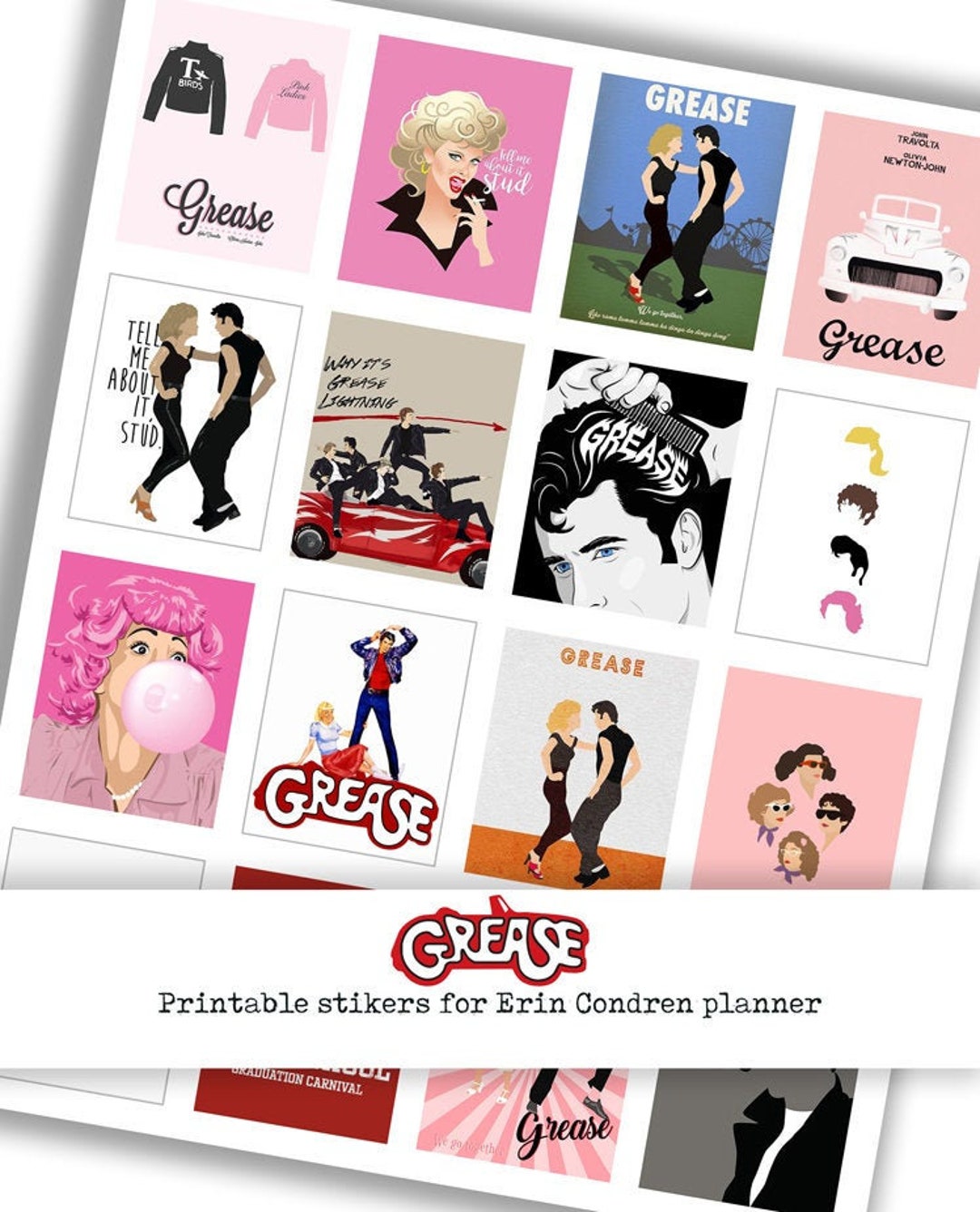 Printable Stickers grease Pink Ladies T Bird Danny - Etsy