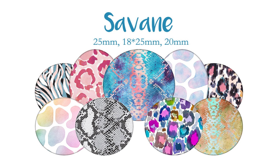 Planche d'images cabochons / digitales "Savane, imprimé animal, motif ...