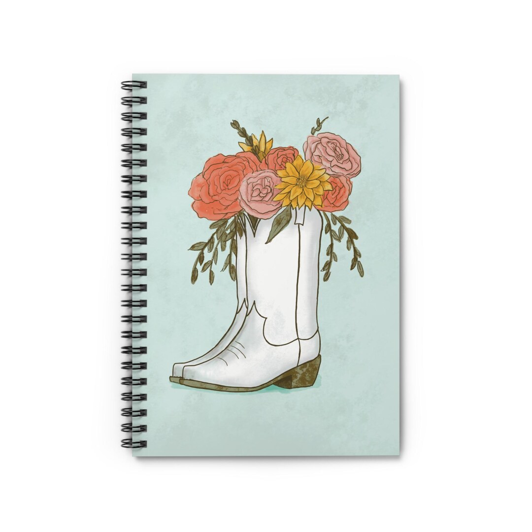 White Floral Cowboy Boots - Cowgirl Notebook - Floral Notebook - Spiral ...