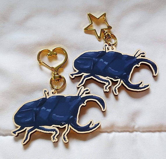 Stag Beetle Wooden Keychain Charm | Etsy