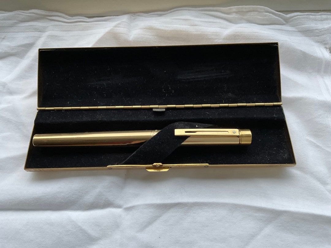 Vintage Sheaffer Brass Fountain Pen and Case 14K Gold Nib Made in USA ...