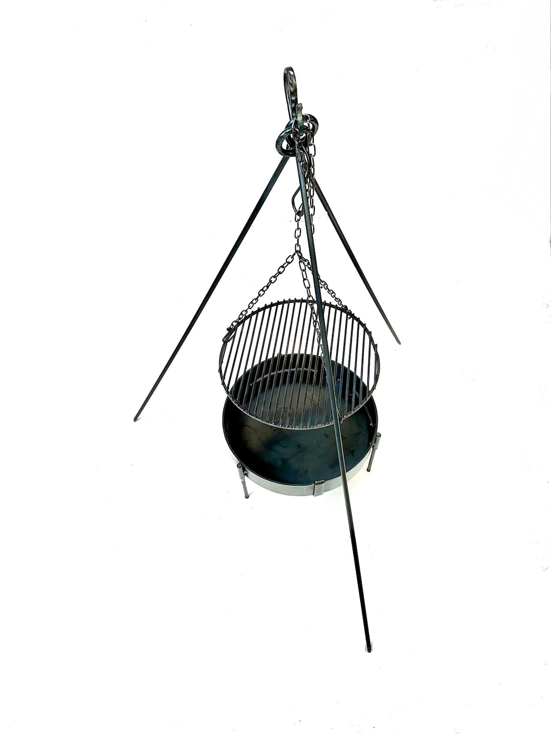 Camp Fire Tripod With Hanging BBQ Grill and Fire Pit 50 Complete Kit ...