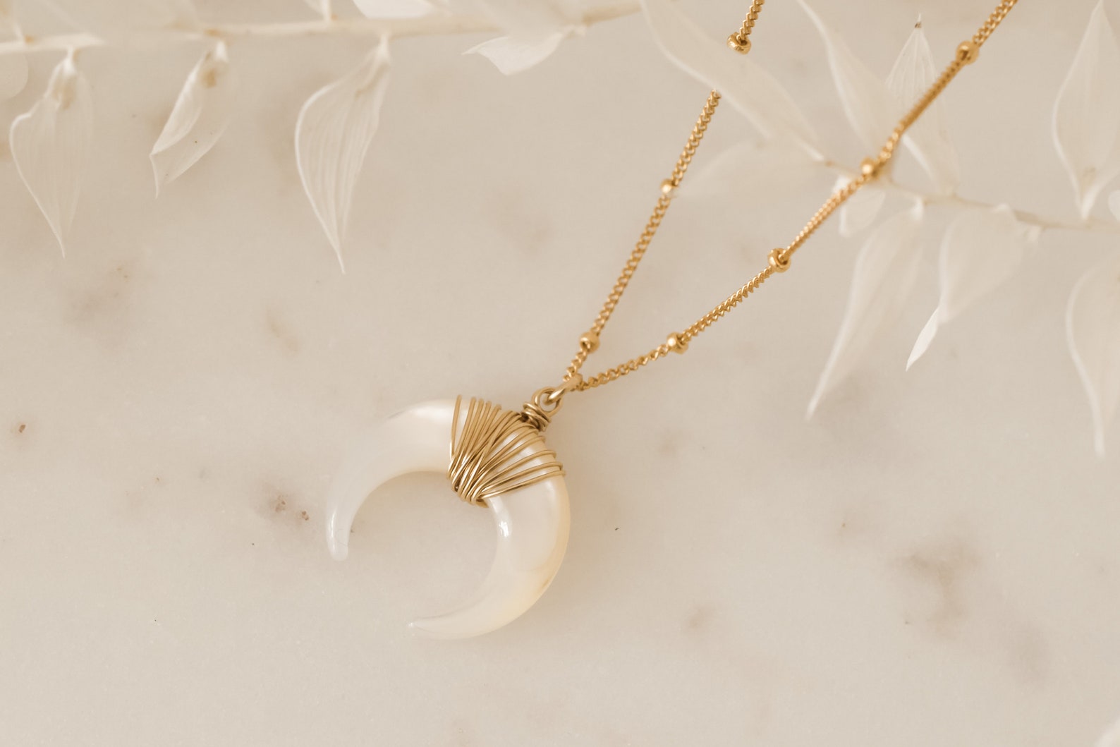 LARA Horn Necklace 14K Gold Filled Mother Of Pearl Moon | Etsy