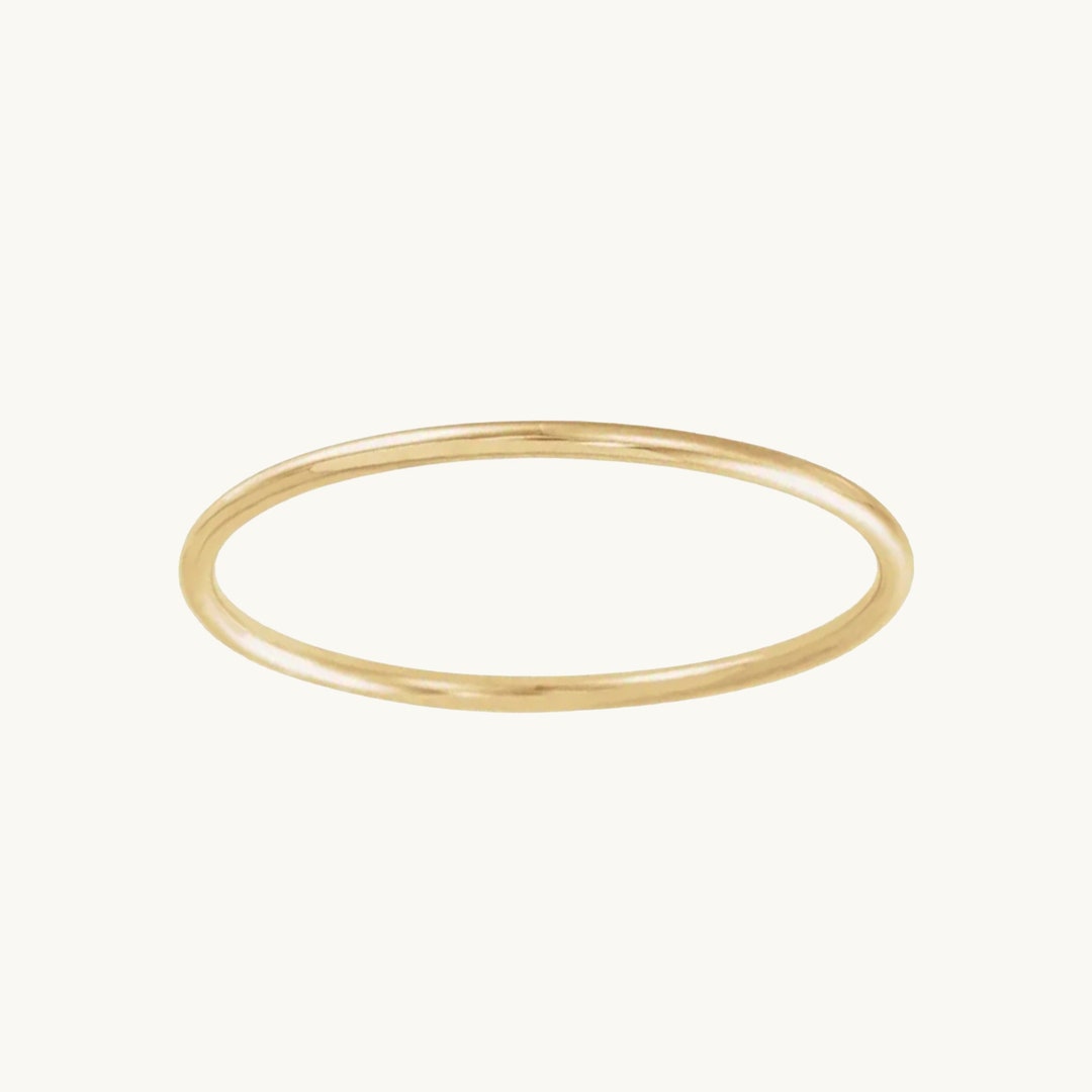 BELLA 14K Gold Simple Ring, Dainty Solid Gold Stacking Ring, Thin Band ...