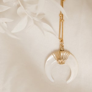 LARA Horn Necklace 14K Gold Filled, Mother of Pearl Moon Pendant ...