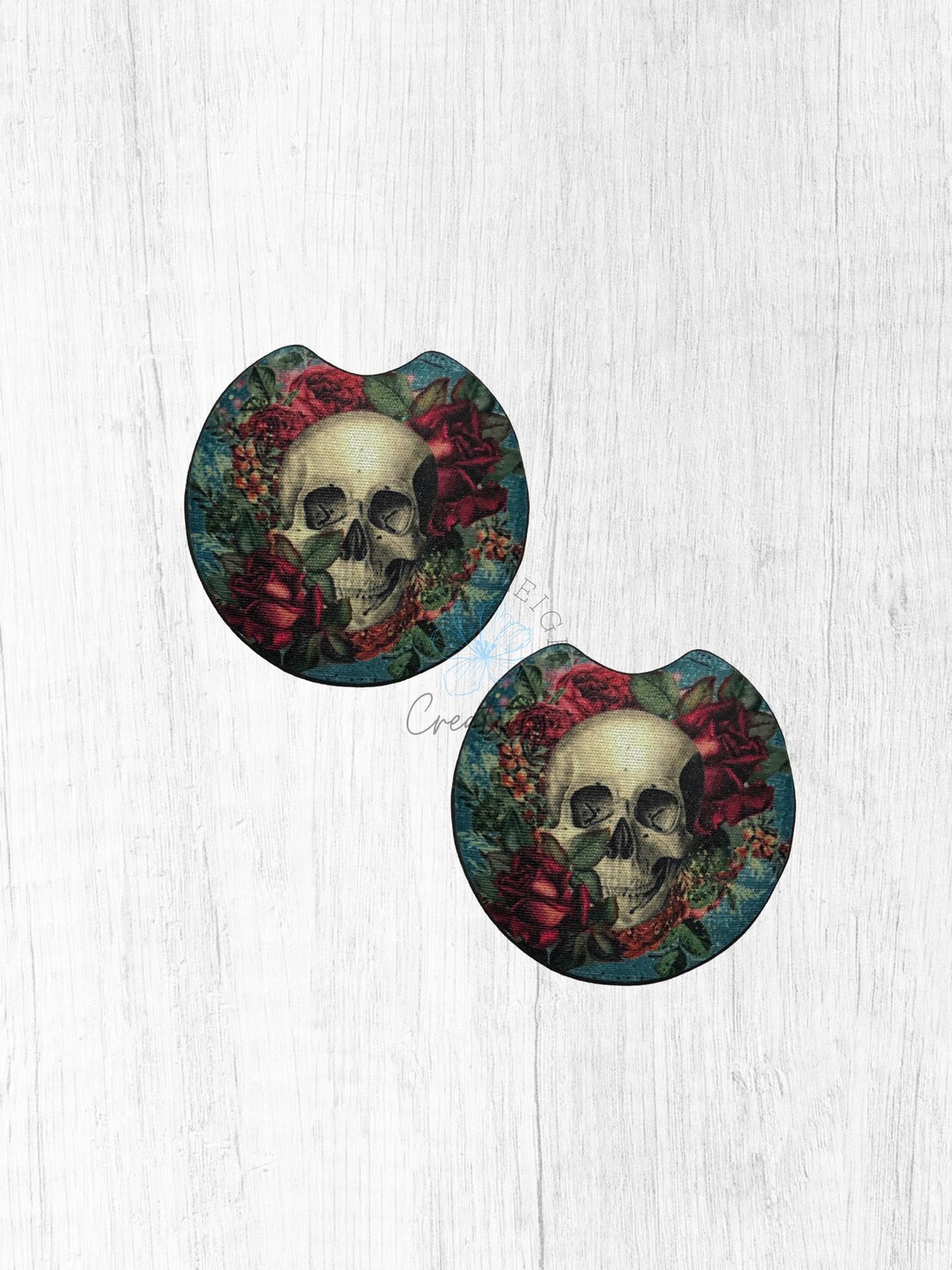 Car Coasters Set of 2, Goth Car Decor, Goth Car Coasters, Skull Decor ...