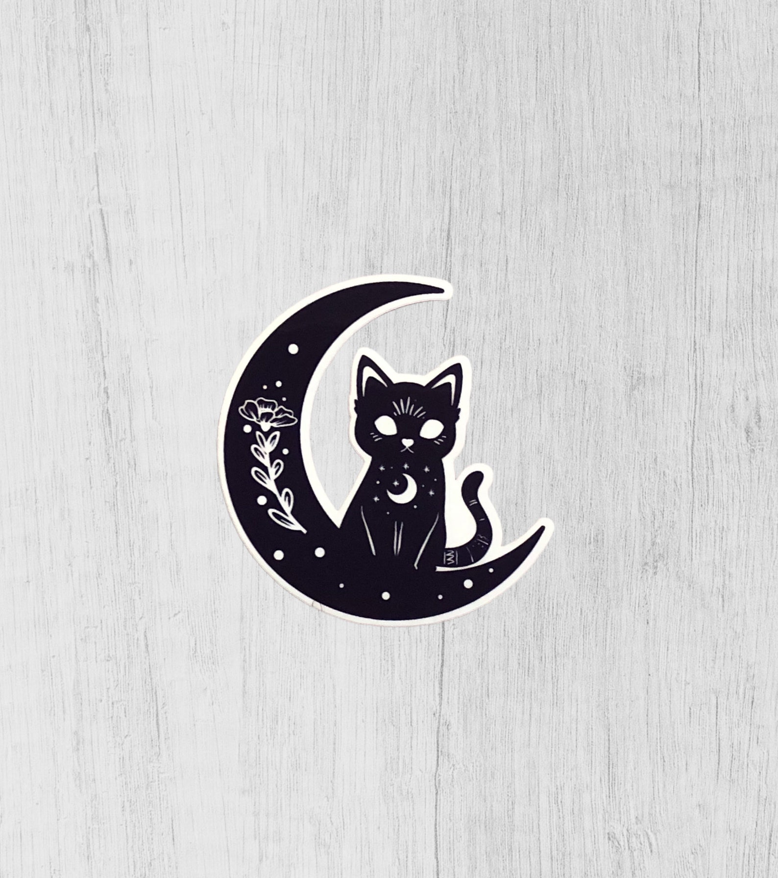 Cat Moon Sticker, Celestial Stickers, Witchy Stickers, Mystical ...