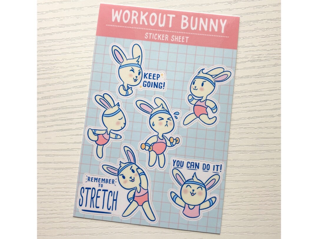 Workout Bunny Vinyl Sticker Sheet - Etsy