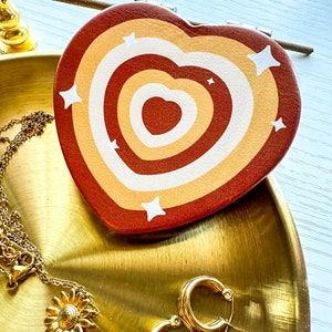 Cute Brown Retro Heart Compact Heart Mirror Aesthetics Makeup, Pocket ...