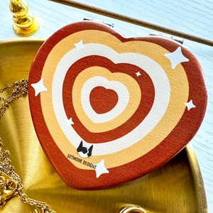 Cute Brown Retro Heart Compact Heart Mirror Aesthetics Makeup, Pocket ...