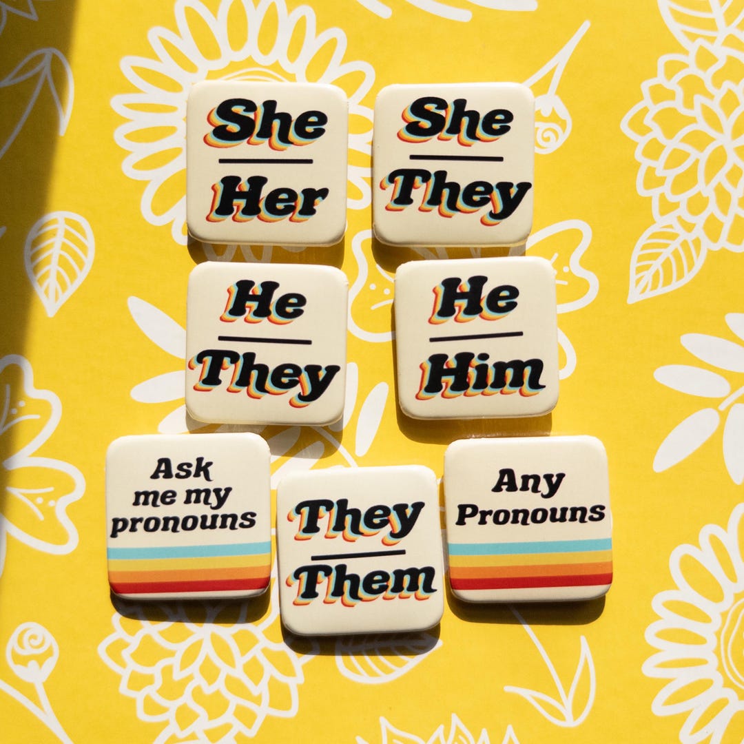 Retro Style Pronoun Square Pinback Buttons - Etsy