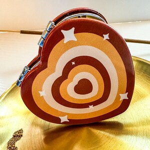 Cute Brown Retro Heart Compact Heart Mirror Aesthetics Makeup, Pocket ...