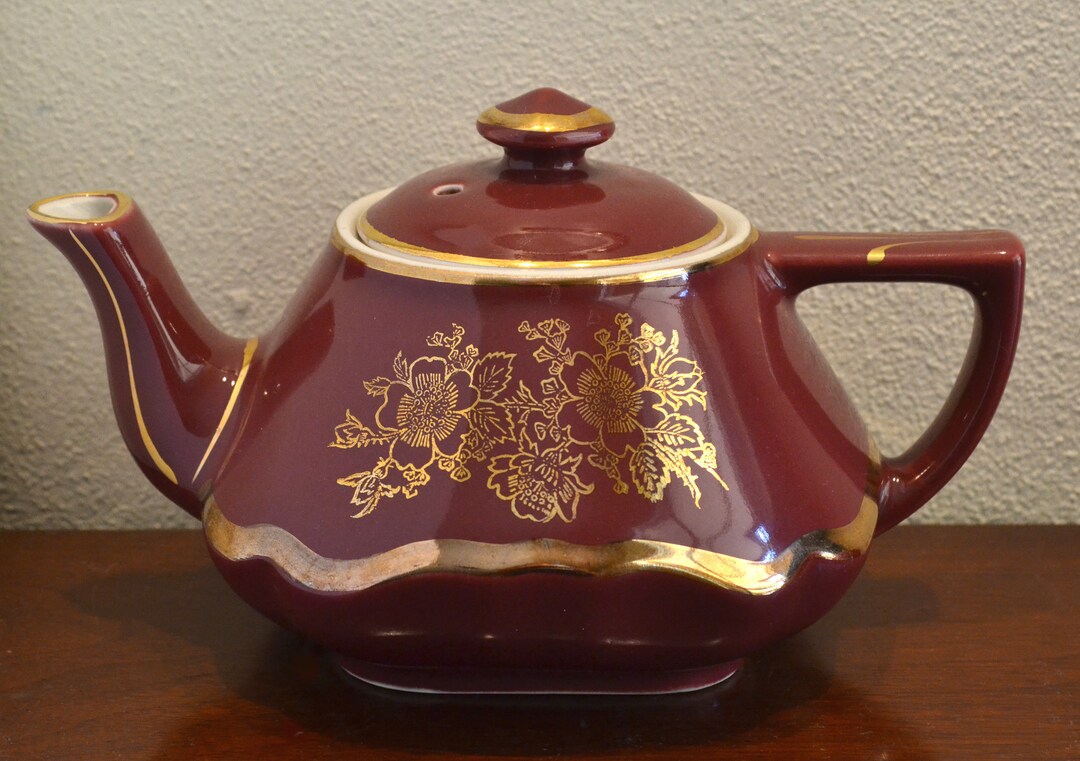 Hall Teapot 0178, Vintage 1930 , Baltimore Style, Maroon Gold Floral ...