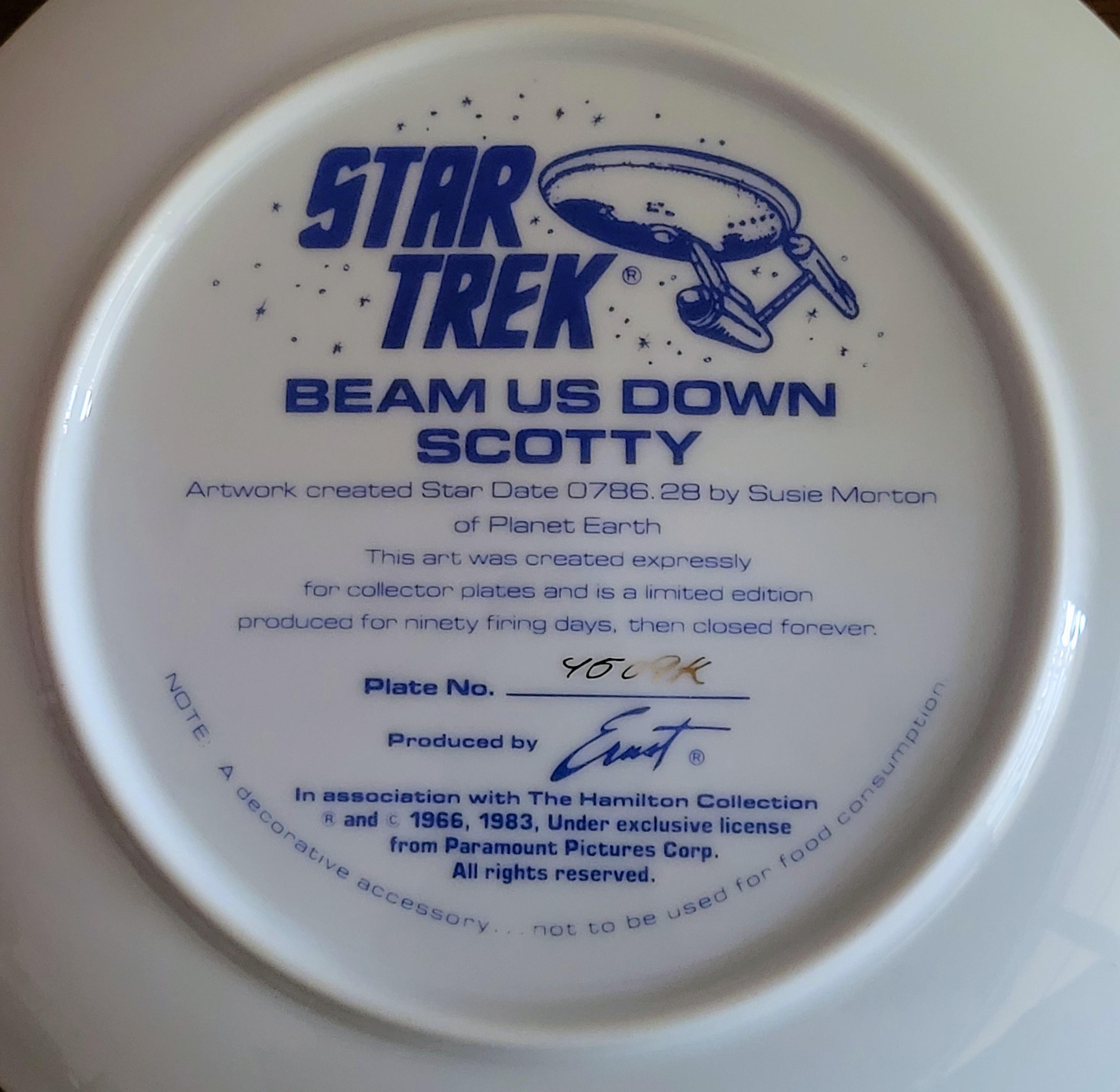 Vintage Star Trek Collector's Plate: Beam Us Down Scotty, 1983 Hamilton ...
