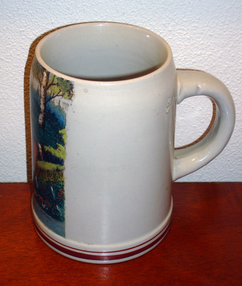 German Salt Glazed Stoneware Beer Mug, Colorful Buck and Doe Imagery, 0 ...