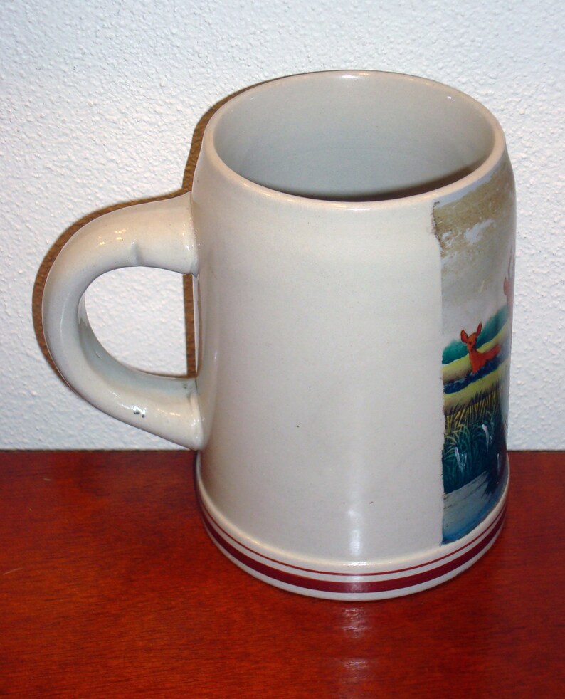 German Salt Glazed Stoneware Beer Mug, Colorful Buck and Doe Imagery, 0 ...