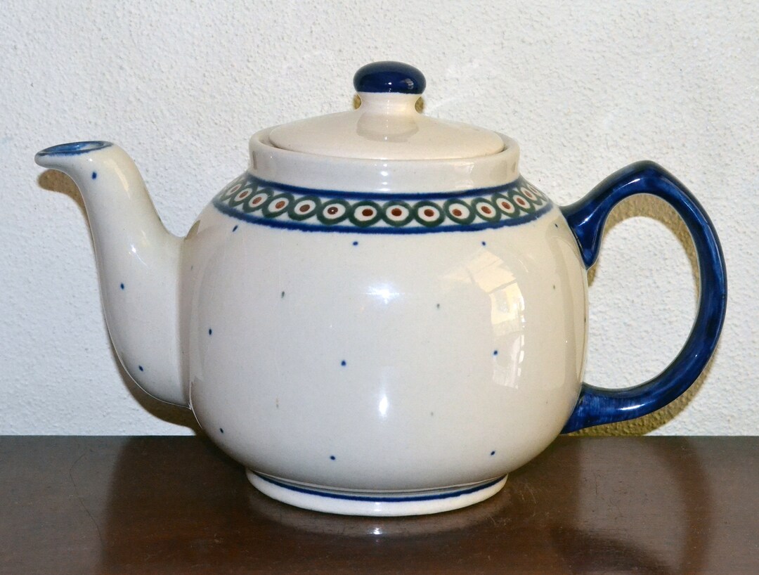 Boleslawiec Poland, off White Teapot With Polka Dots and "peacock Eye ...