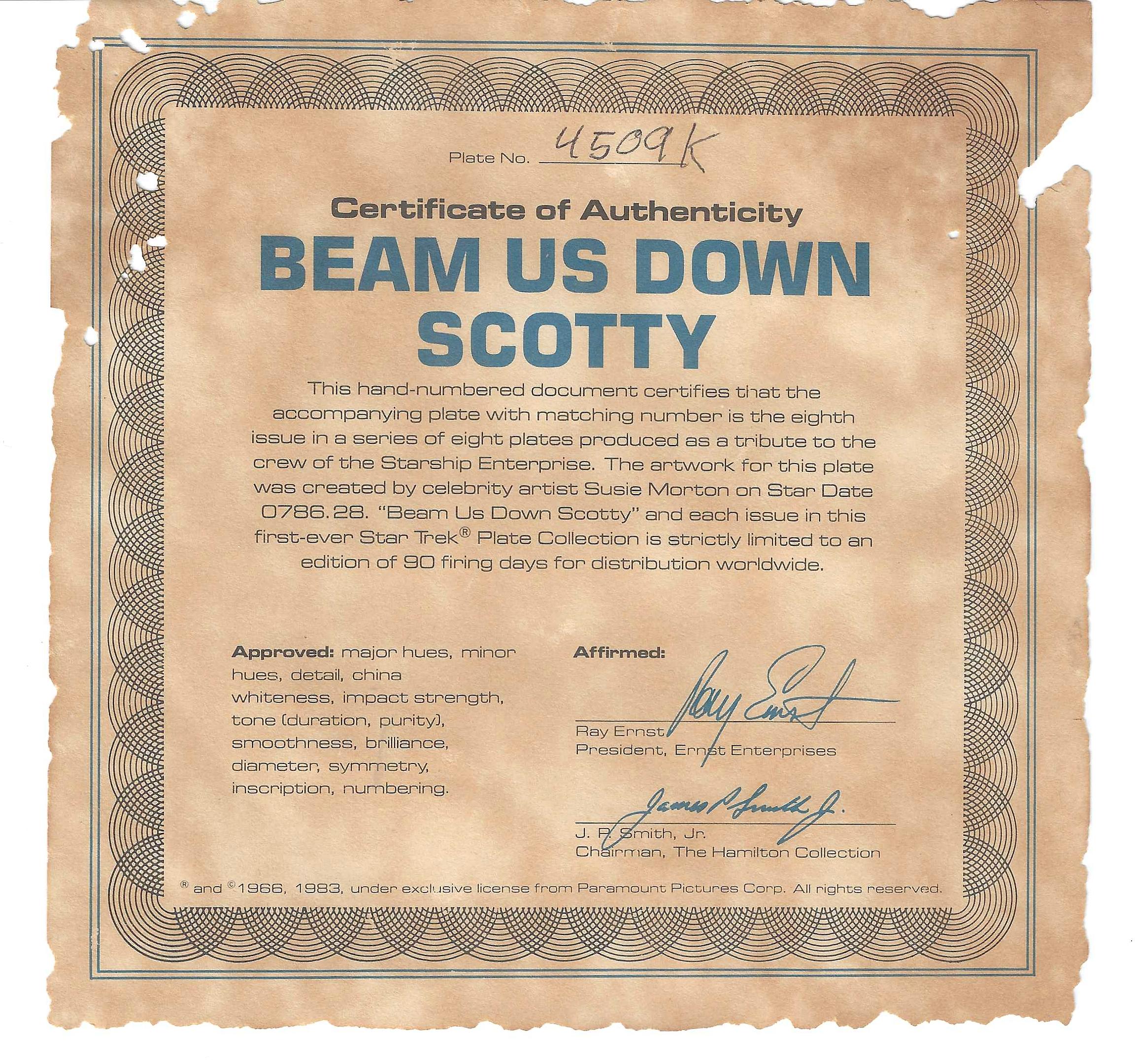 Vintage Star Trek Collector's Plate: Beam Us Down Scotty, 1983 Hamilton ...