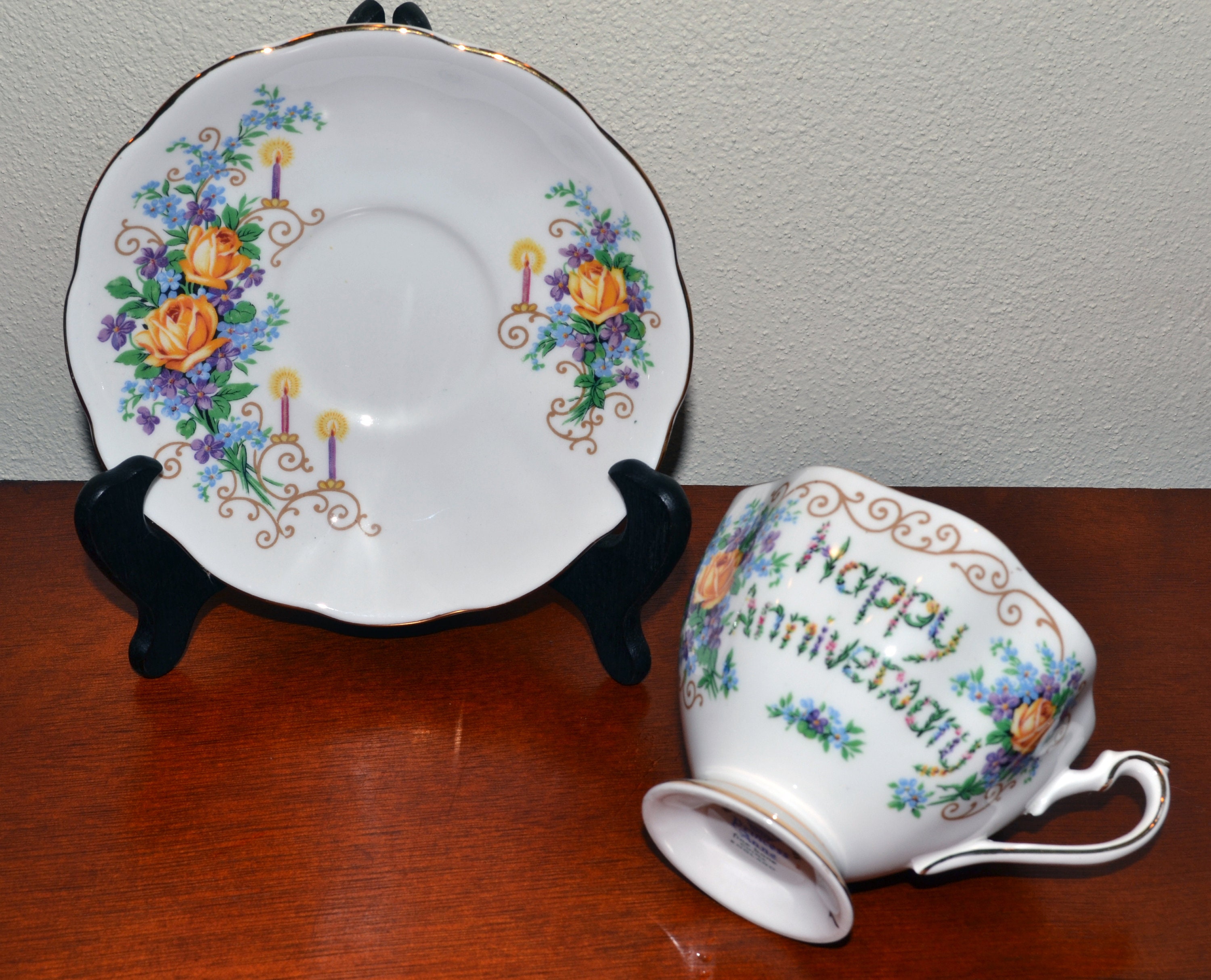 Princess Anne Vintage HAPPY ANNIVERSARY Tea Cup & Saucer, Remembrance ...