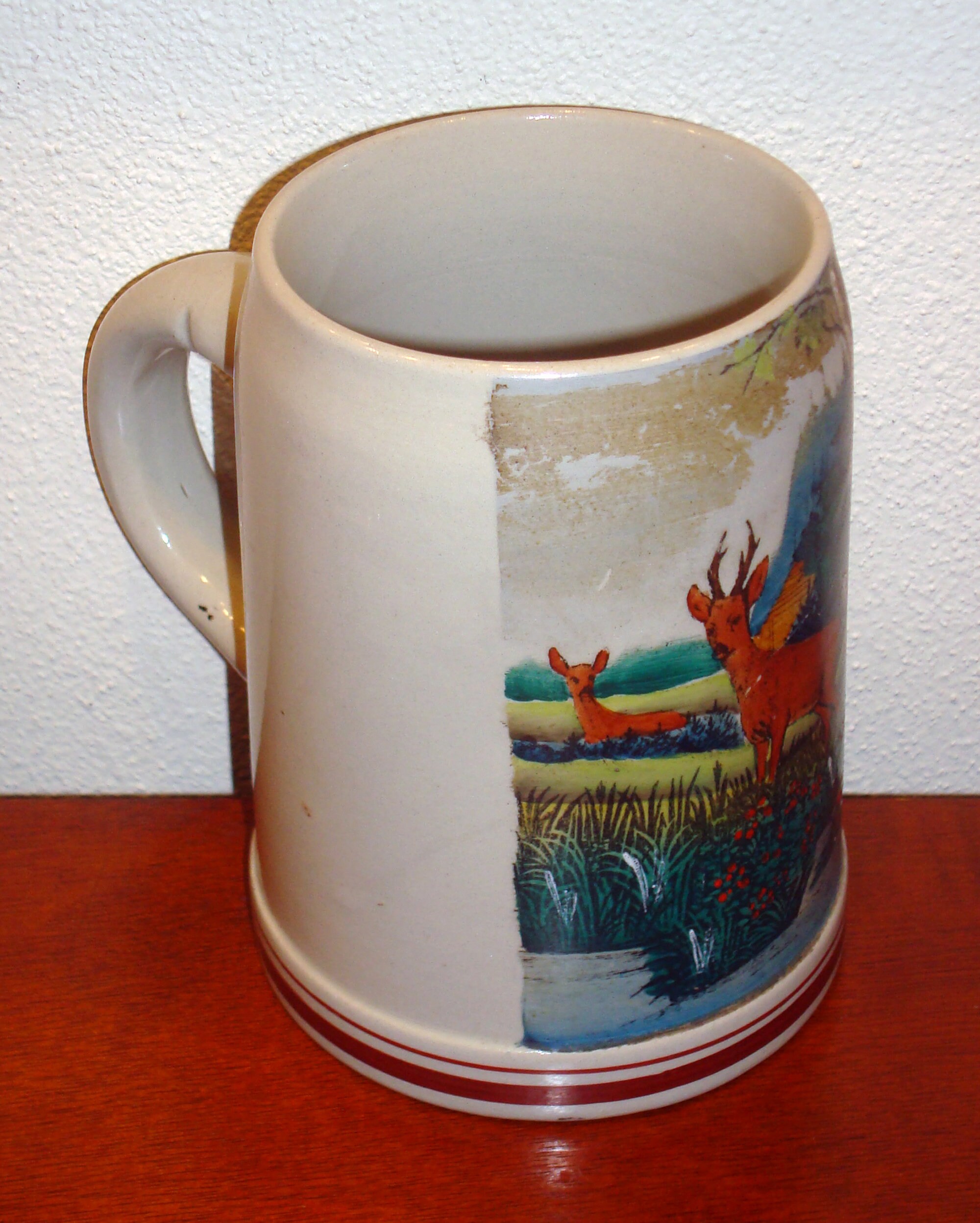German Salt Glazed Stoneware Beer Mug, Colorful Buck and Doe Imagery, 0 ...