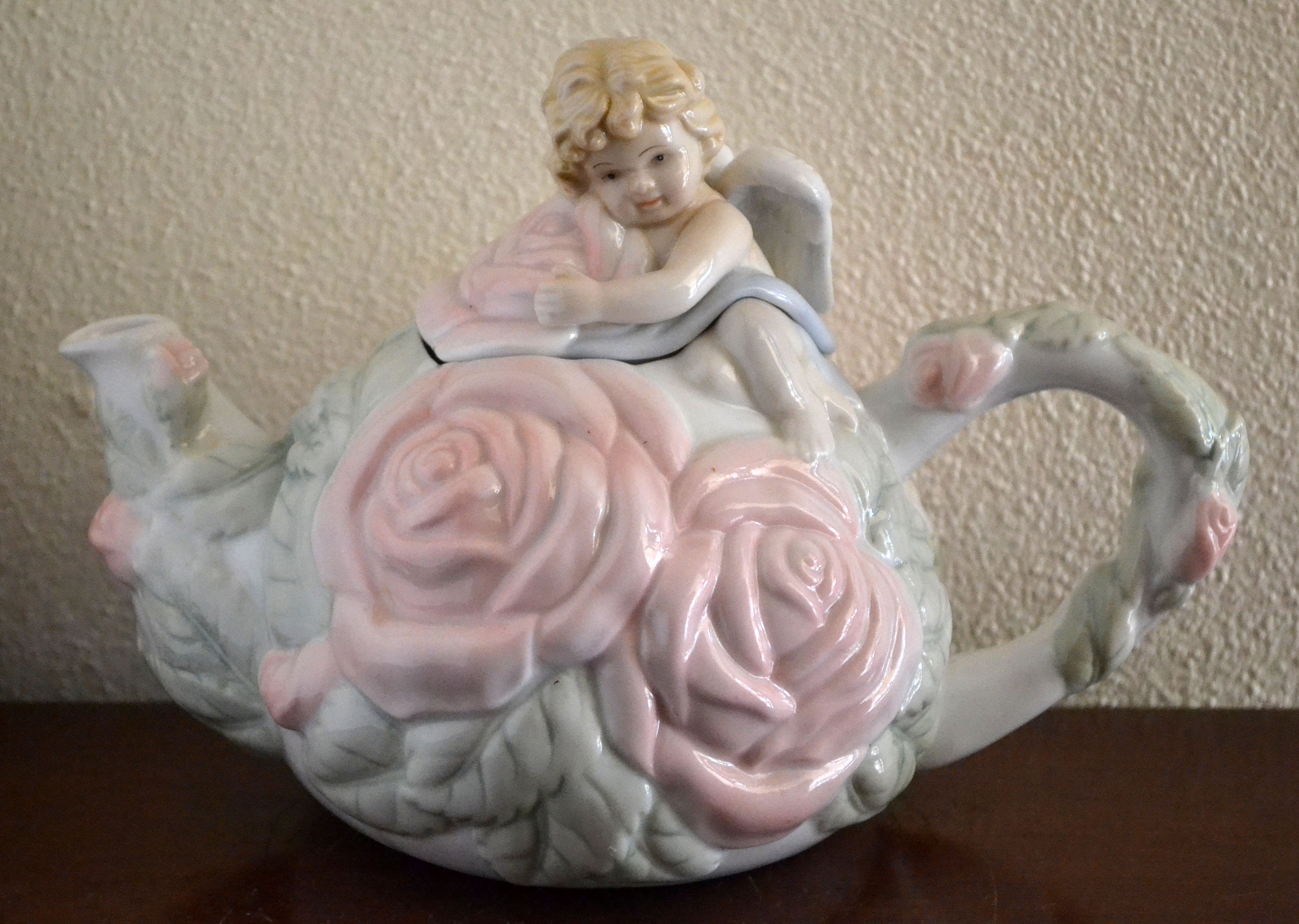 Cherub Teapot Adorned With Roses From Avon. an Elegant Porcelain ...