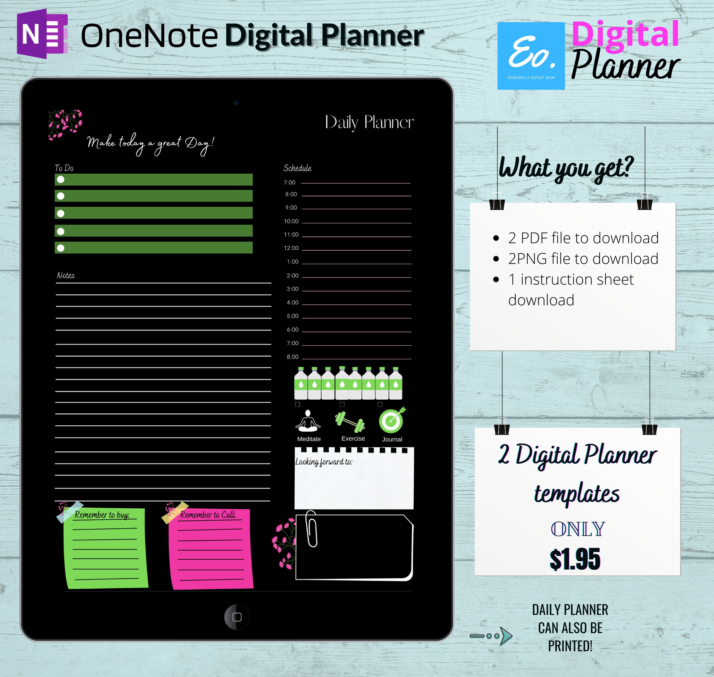 Digital Daily Planner Templates For Microsoft Onenote Pink Green Undated Agenda Dark Mode