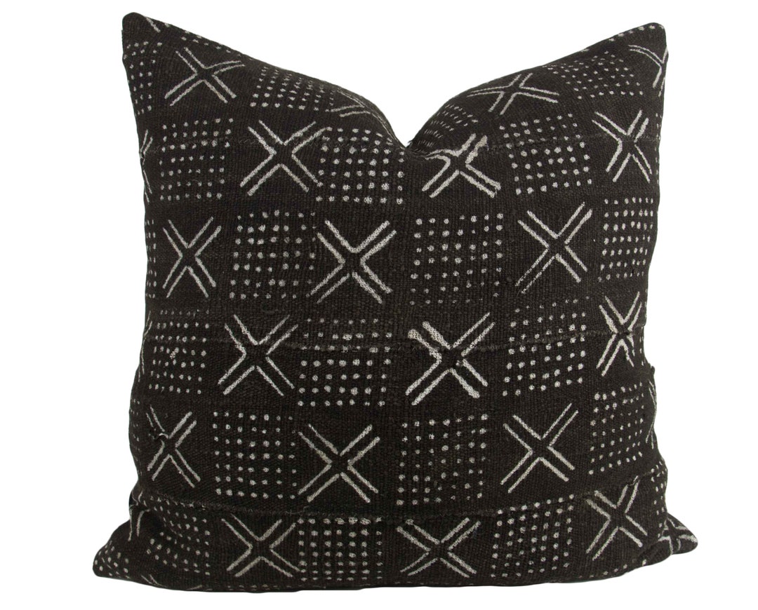 Black Mudcloth Pillow Cover, 22x22 // Hand Made Throw Pillow Crafted ...