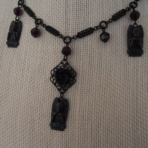 Black Gargoyles Necklace Black Filigree Chain Faceted Deep Red Purple ...
