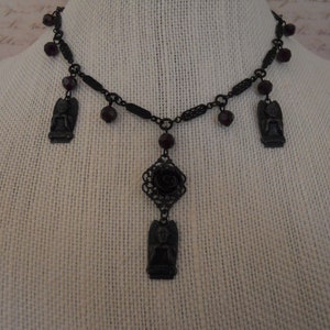 Black Gargoyles Necklace Black Filigree Chain Faceted Deep Red Purple ...