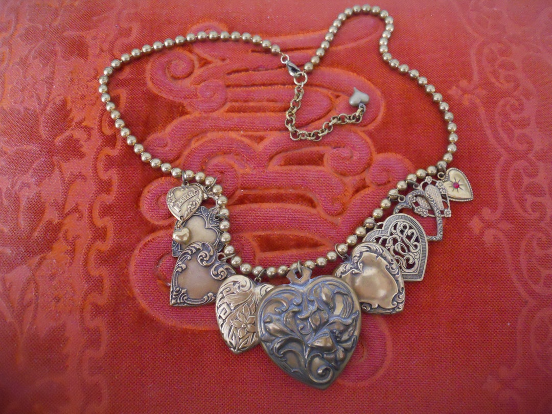 Antique Brass Vintage Heart Charms Necklace Vintage Brass Ball - Etsy