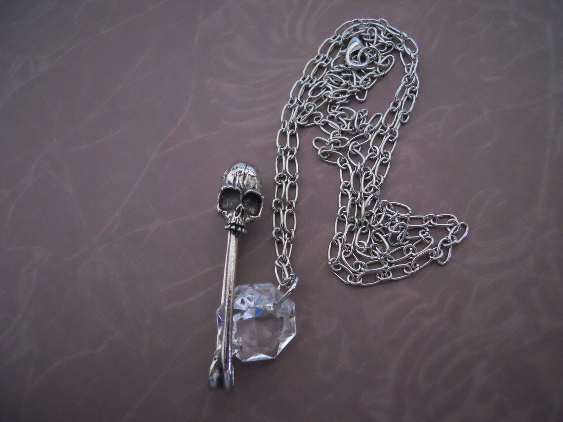 Antique Silver Skull Safety Pin Crystal Necklace Long Layering - Etsy
