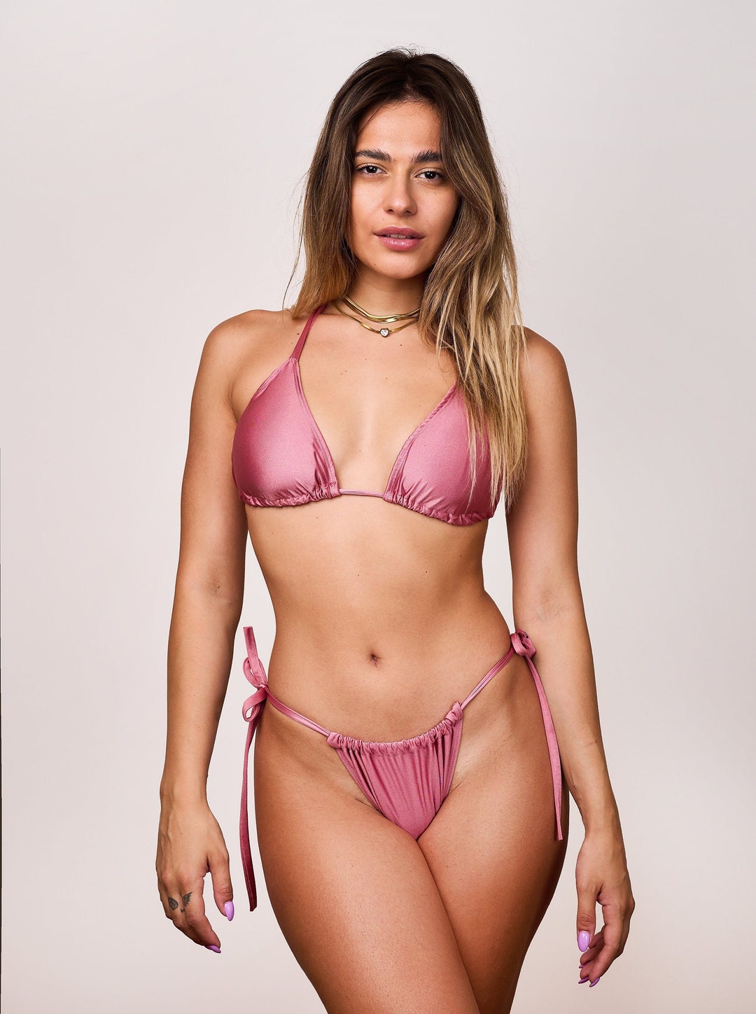 Lei Pink Bikini Set Women Vacation Swimwear Boutique Boho Swimwear String Beachy Bikini - Etsy