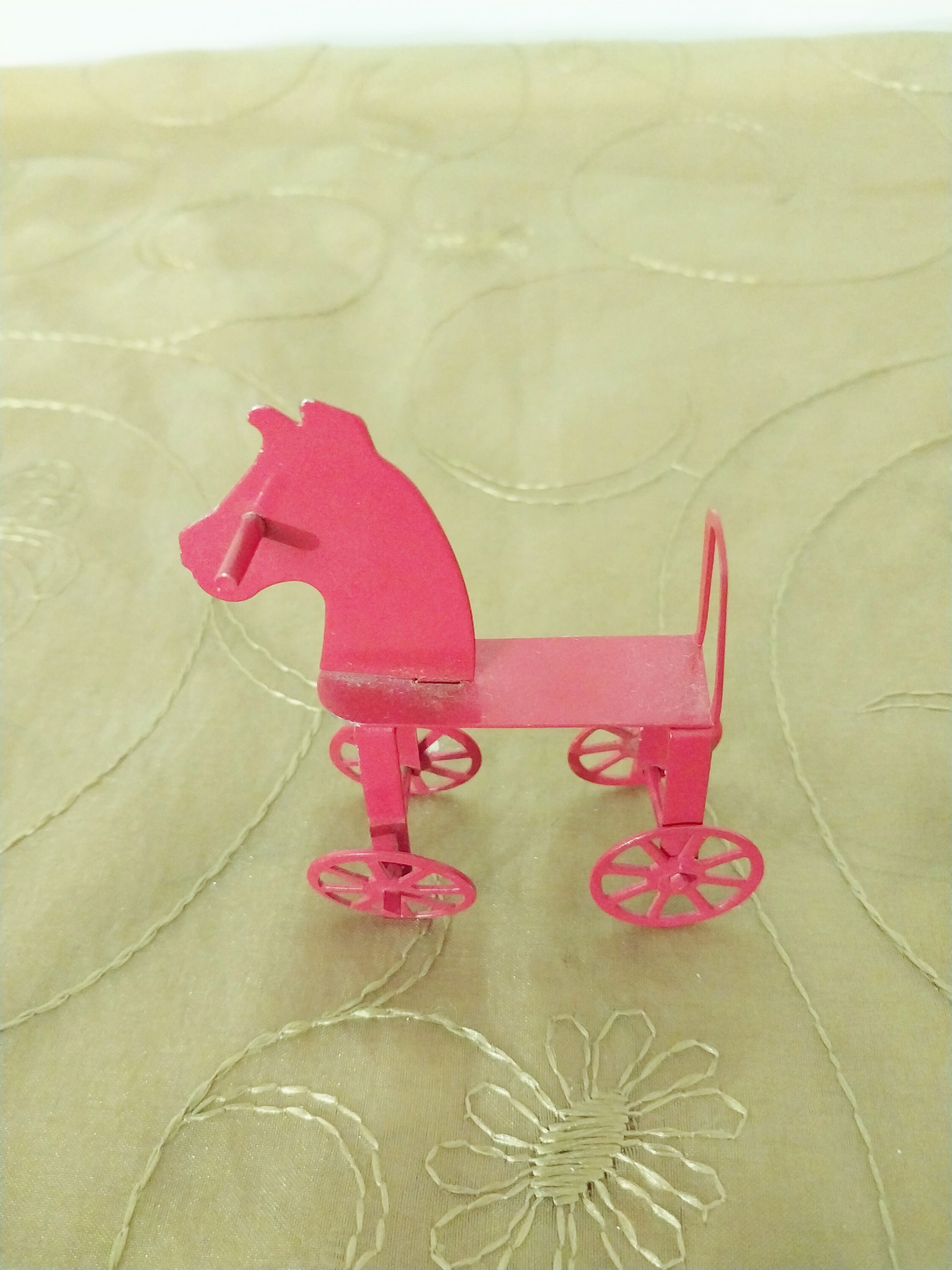 Vintage Bright Red Metal Miniature Toy Horse on Wheels - Etsy