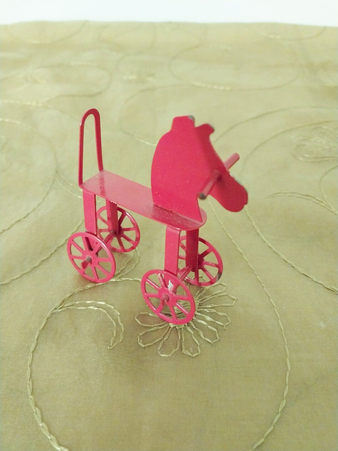 Vintage Bright Red Metal Miniature Toy Horse on Wheels - Etsy