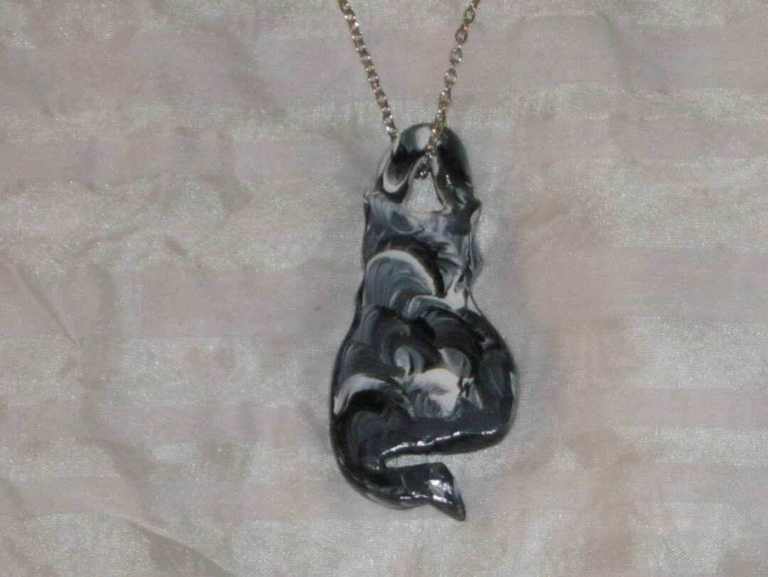 Tabby - Cat, Black, White, and Gray Swirl Pendant Necklace - Etsy