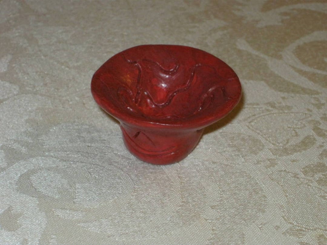 Miniature Deep Red Bowl With Embossed Abstract Design - Etsy