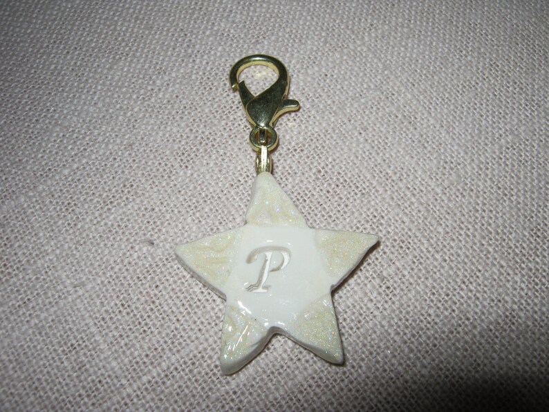 Star Key Chain White With Glitter Points and P Initial - Etsy