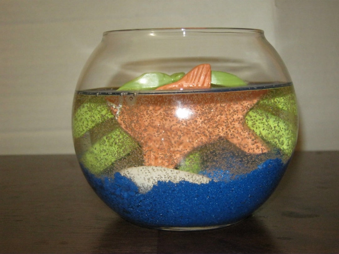 Glass Fishbowl With Pottery Fish, Plant, and Gravel in Simulated Water ...