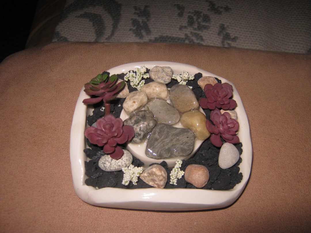 Miniature Rock Garden Container With Dirt, Rocks, and Flowers - Etsy