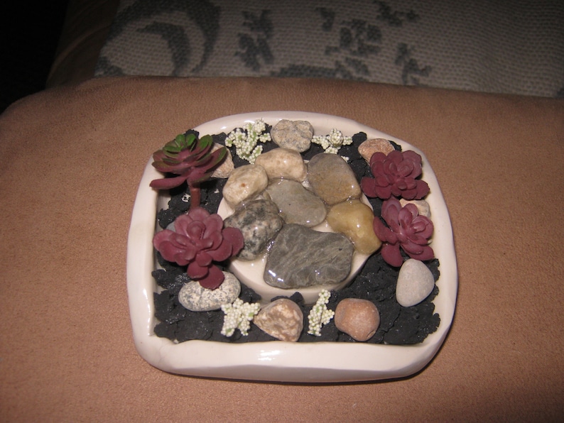 Miniature Rock Garden Container With Dirt, Rocks, and Flowers - Etsy